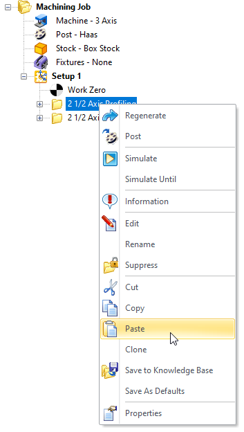 MILL Module > Editing Machining Operations > Copy & Paste Operations